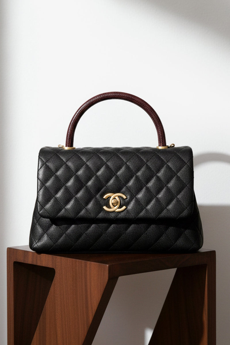 Pre-Loved Chanel™ 2017/18 Black Caviar Lizard Medium Coco Top Handle B – Lux Second Chance