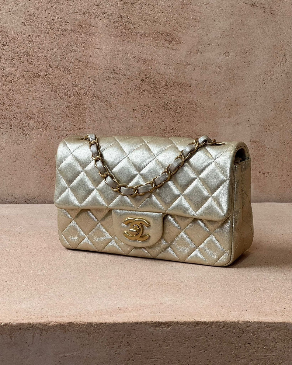 Chanel Mini Flap Rectangular - Gold Metallic Lambskin | Gold Hardware ...