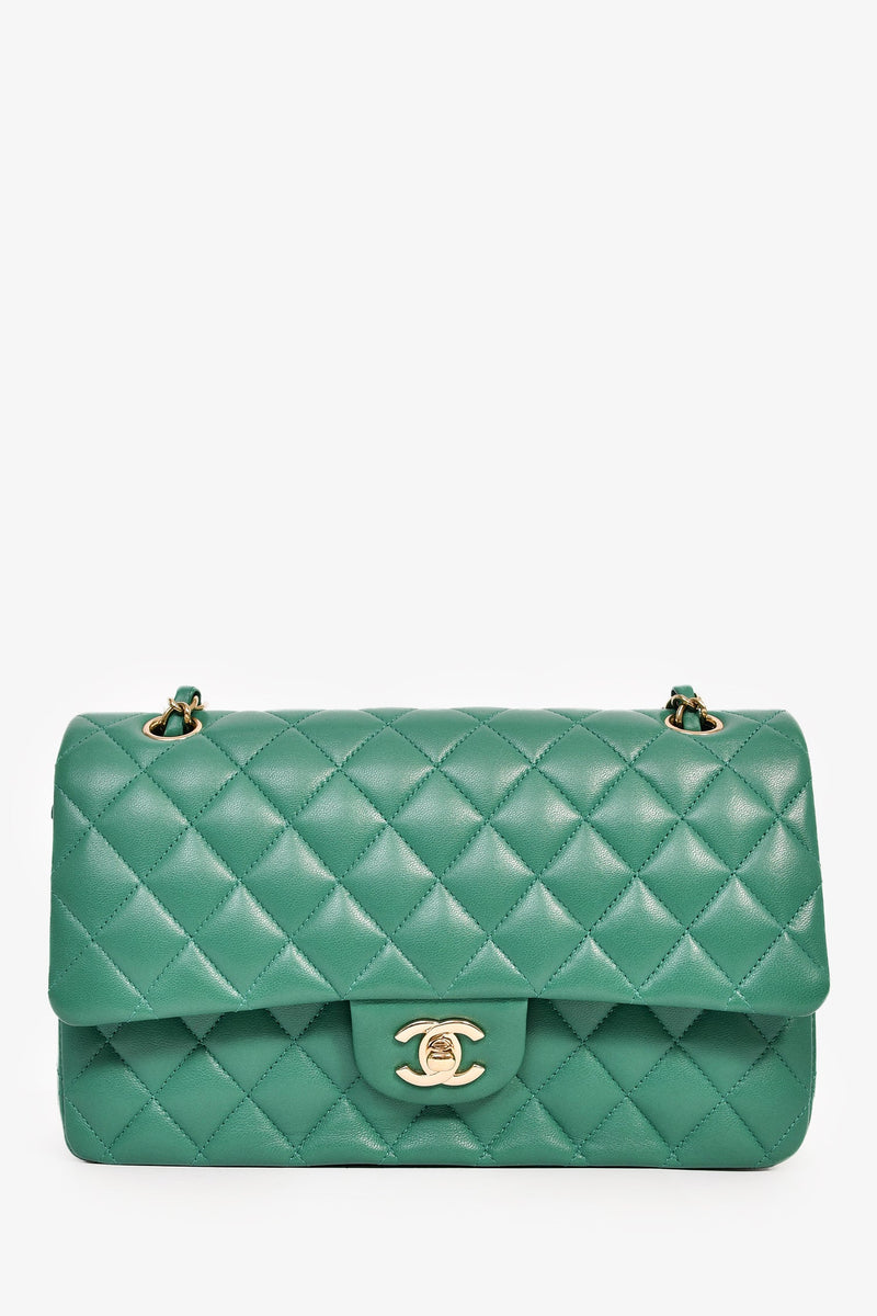 Pre-Loved Chanel™ 2022 Dark Green Lambskin Medium Classic Double Flap ...