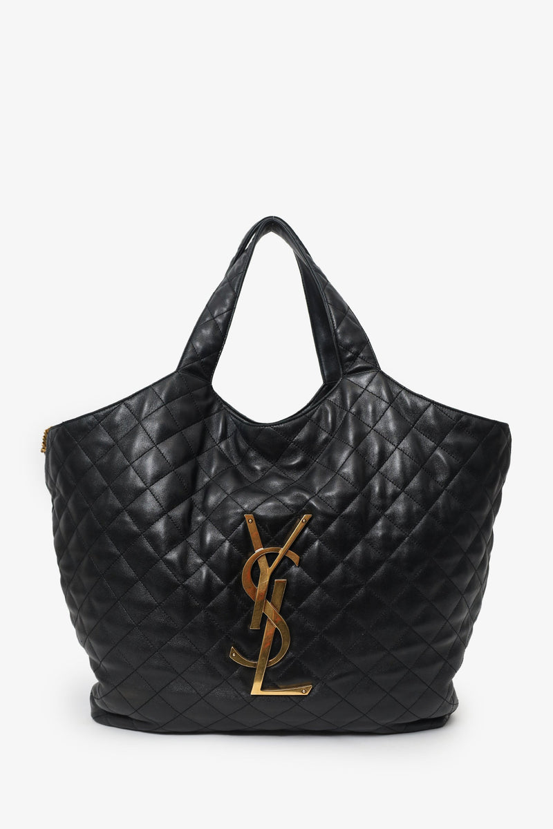 Saint Laurent Black Leather Quilted 'ICARE' Oversized Bag with Pouch ...