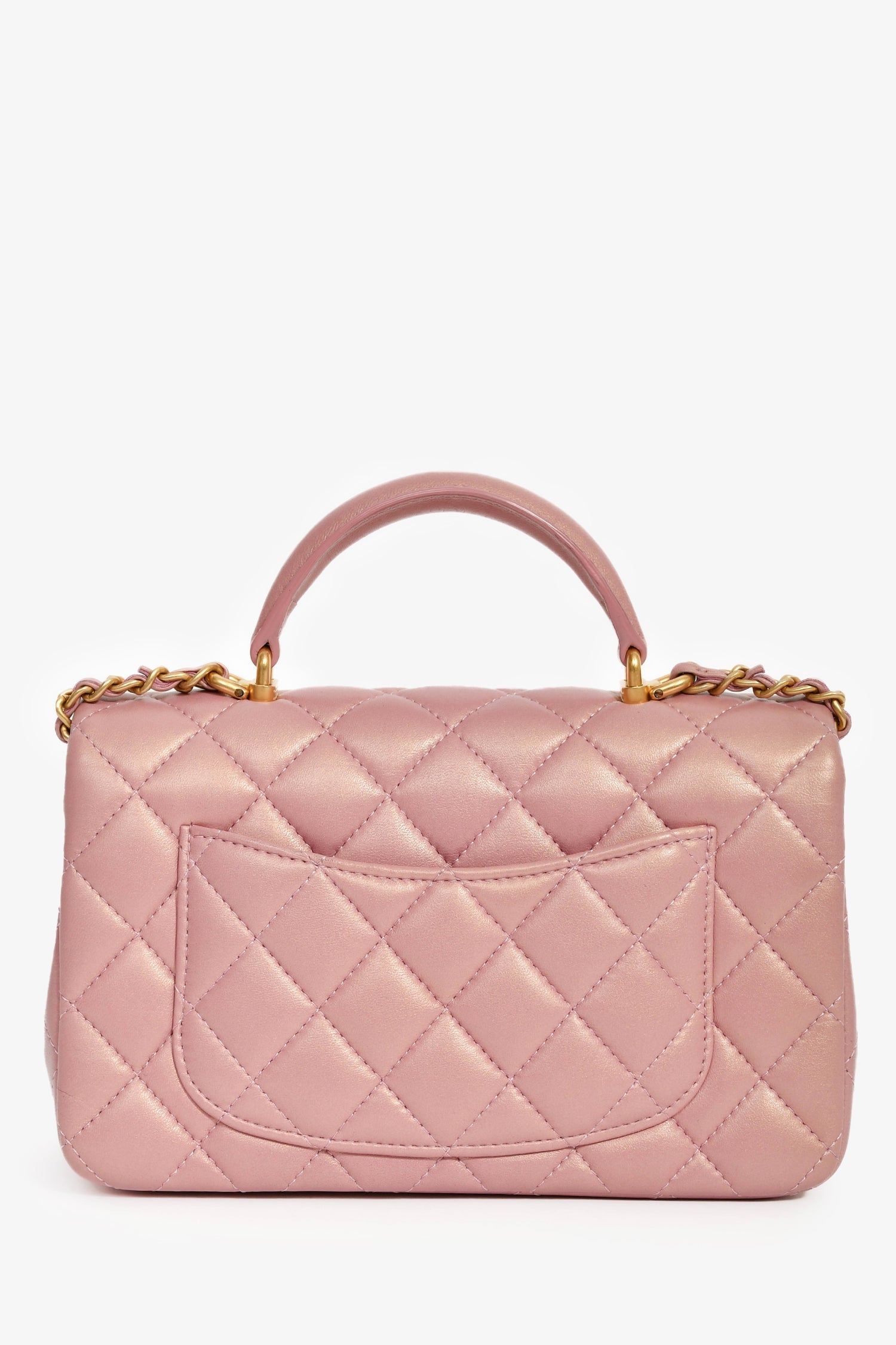 Pre-Loved Chanel™ 2021P Rose Iridescent Quilted Lambskin Mini Rectangl ...