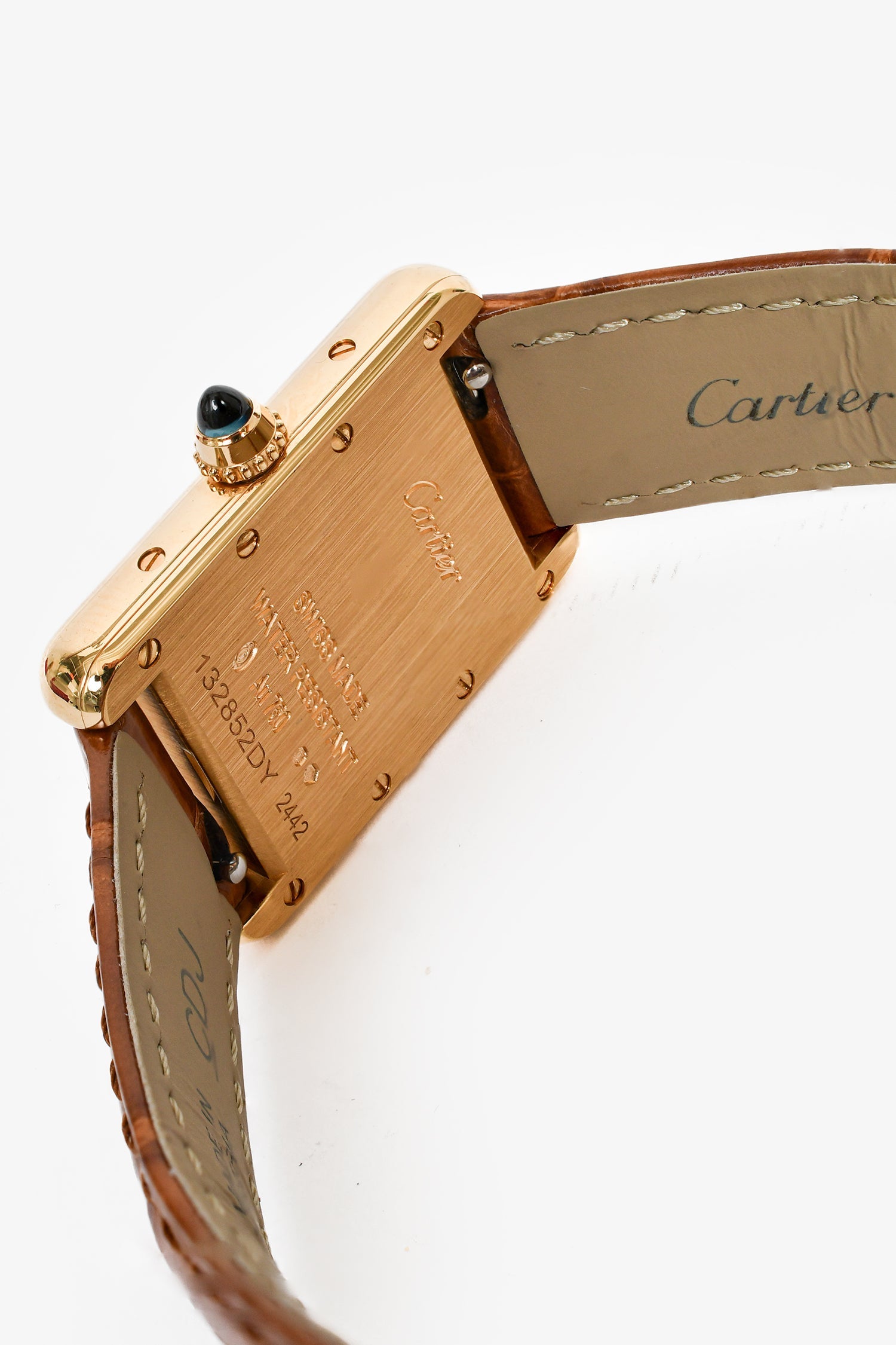 Cartier 18K Yellow Gold Brown Alligator 'Tank Louis' Watch Mini Model ...