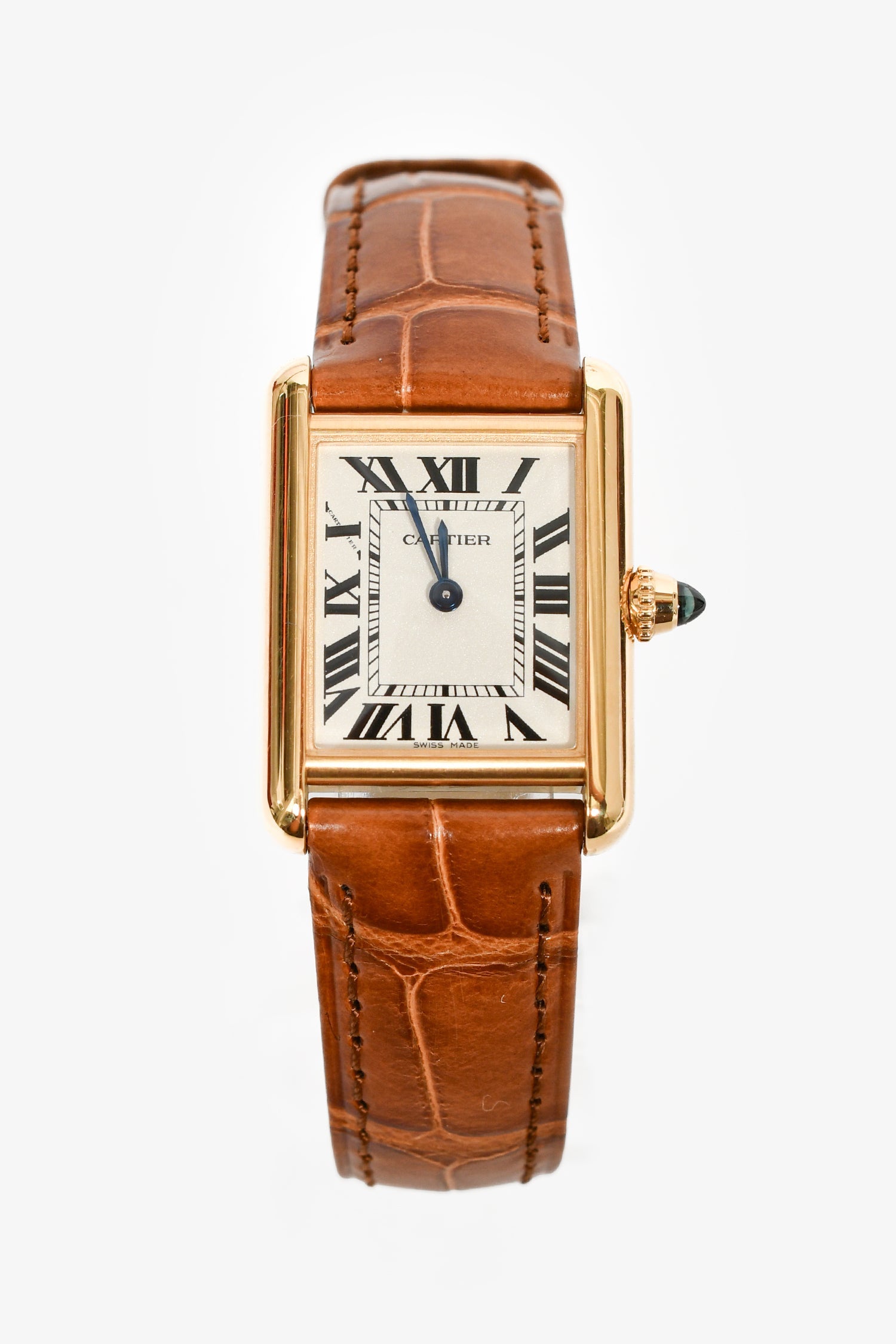 Cartier 18K Yellow Gold Brown Alligator 'Tank Louis' Watch Mini Model ...