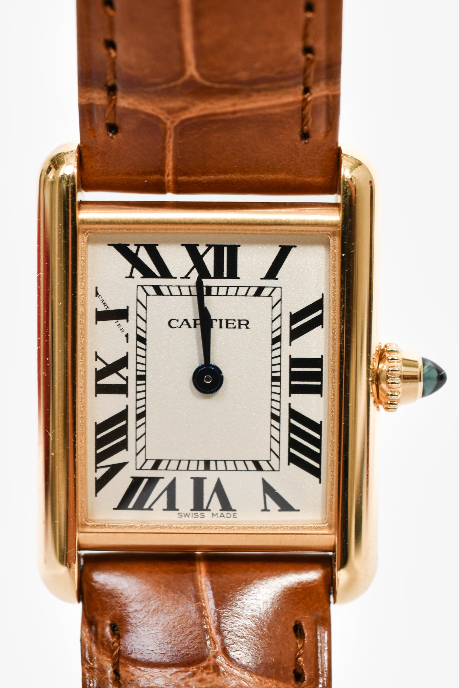 Cartier 18K Yellow Gold Brown Alligator 'Tank Louis' Watch Mini Model ...