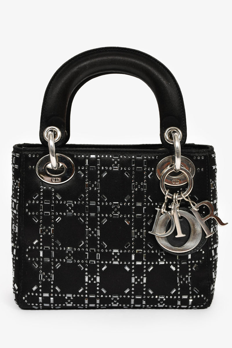 Christian Dior 2019 Black Satin Crystal Embellished Mini Lady Dior wit ...
