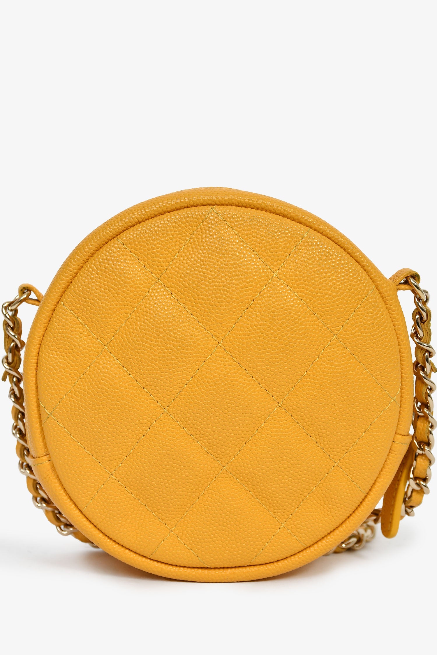 Pre-Loved Chanel™ 2018-19 Yellow Caviar Leather Round Chain Bag – Lux ...